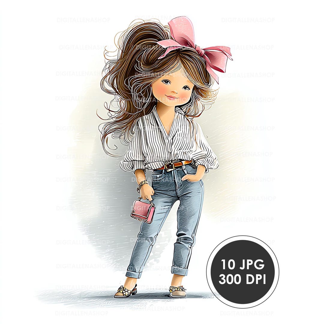 Watercolor Fashion Girl Clipart: 10 JPG Illustrations (digital Download ...