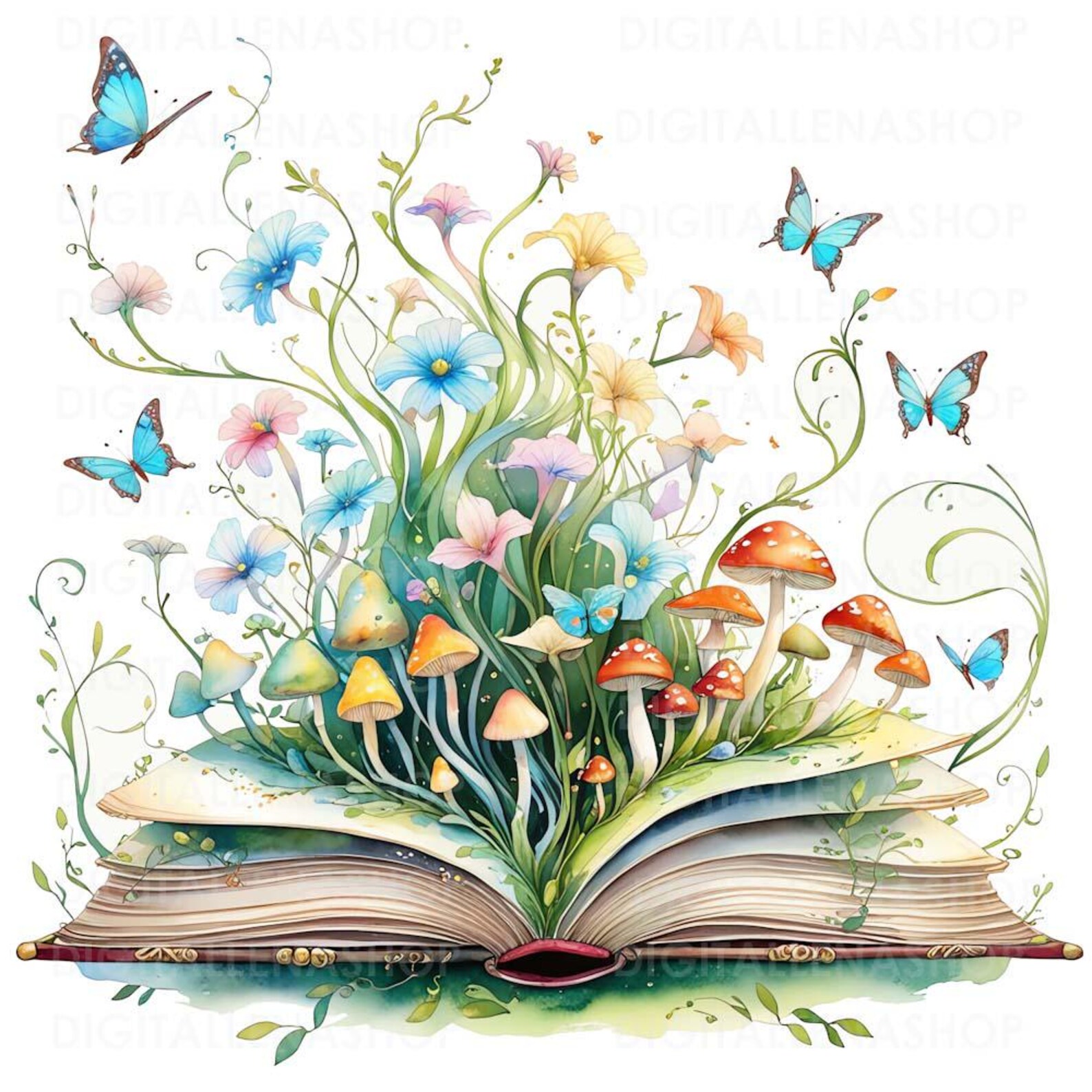 Magic Book Watercolor Clipart: Fantasy Illustrations (JPG Digital ...