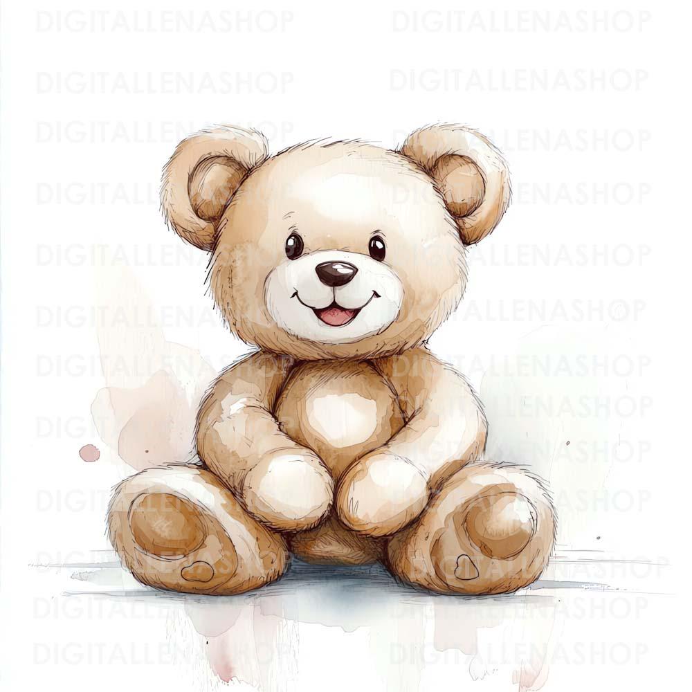 Watercolor Teddy Bear Clipart for Baby Boy JPG | Cute Blue Teddy Bear ...