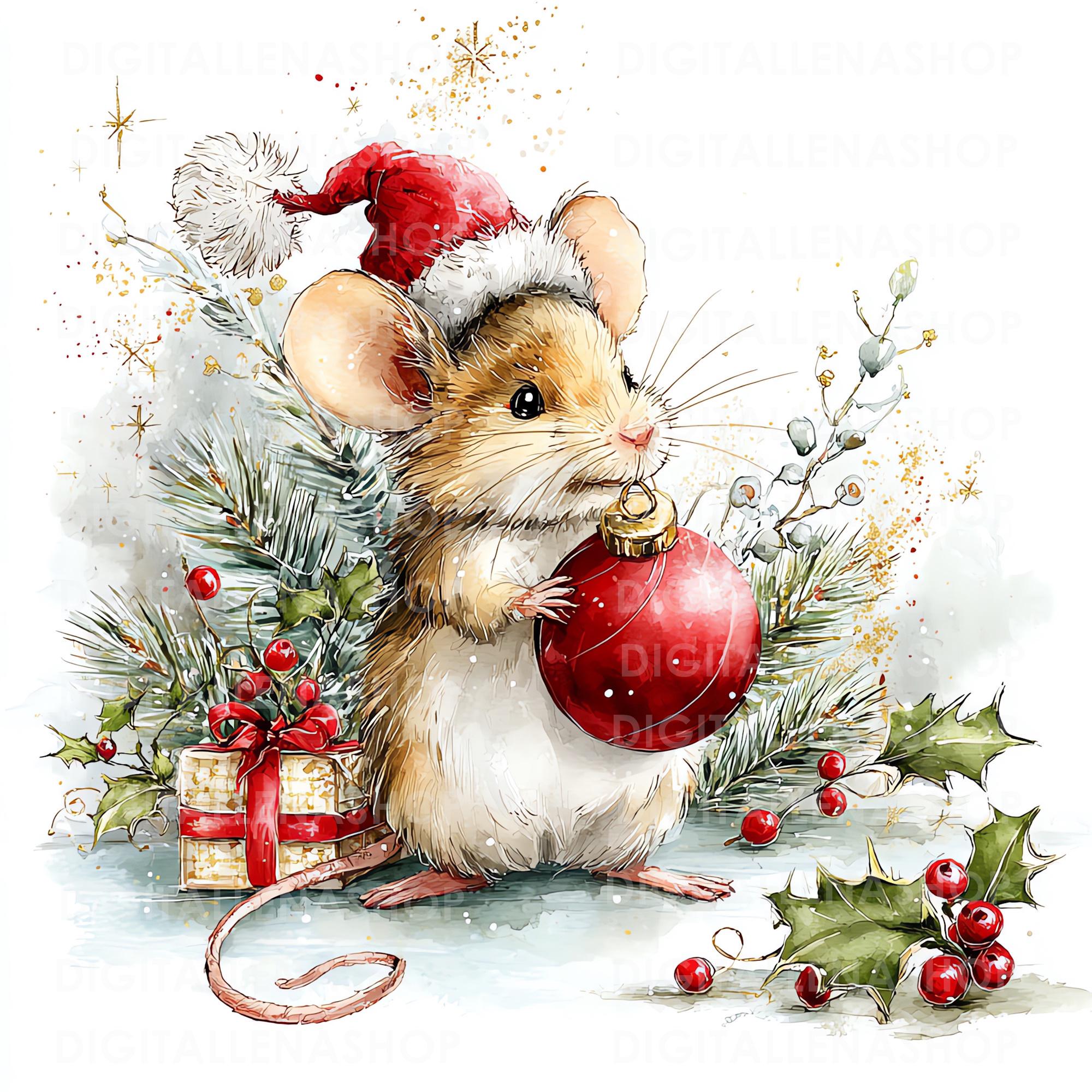 Christmas Mouse Watercolor Clipart: Whimsical Holiday Illustrations ...
