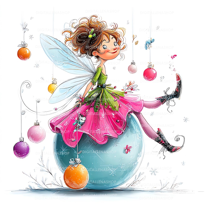 Whimsical Christmas Fairy Watercolor Clipart: Holiday Cards, Junk ...