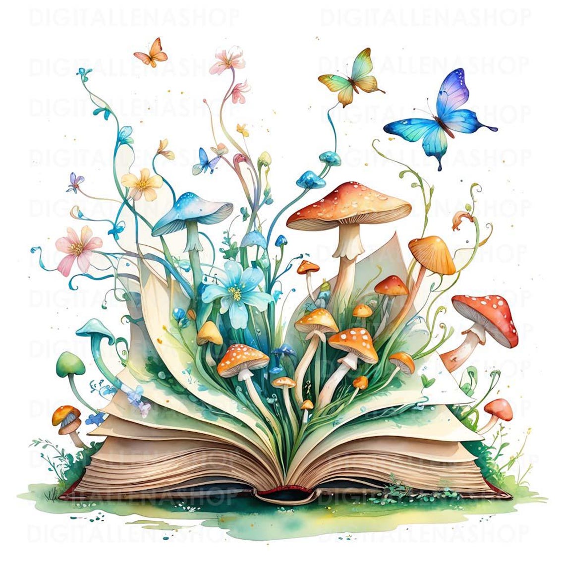 Magic Book Watercolor Clipart: Fantasy Illustrations (JPG Digital ...