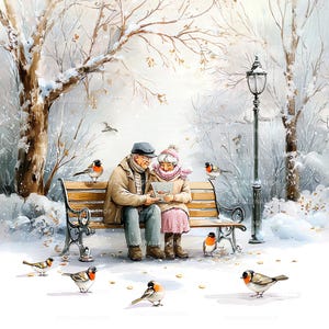 Winter Romance Clipart: Watercolor Elderly Couple Illustration (digital ...