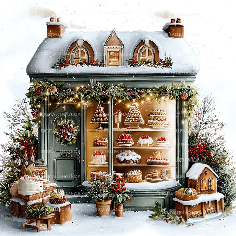 Christmas Candy Store Watercolor Clipart: Vintage Sweet Shop (JPG) - Etsy