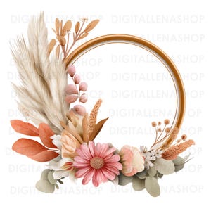 Boho Floral Frames Watercolor Clipart, 12 PNG Files (digital Download ...