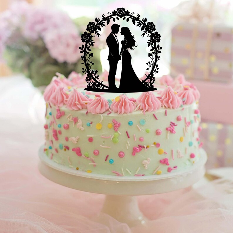 Wedding Couple Silhouette SVG Bundle: Cake Topper, Invitations (digital ...