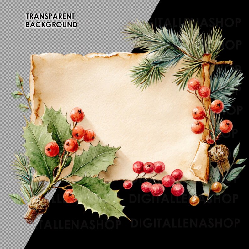 Vintage Santa Letter Template | 12 PNG Watercolor Blank Christmas ...