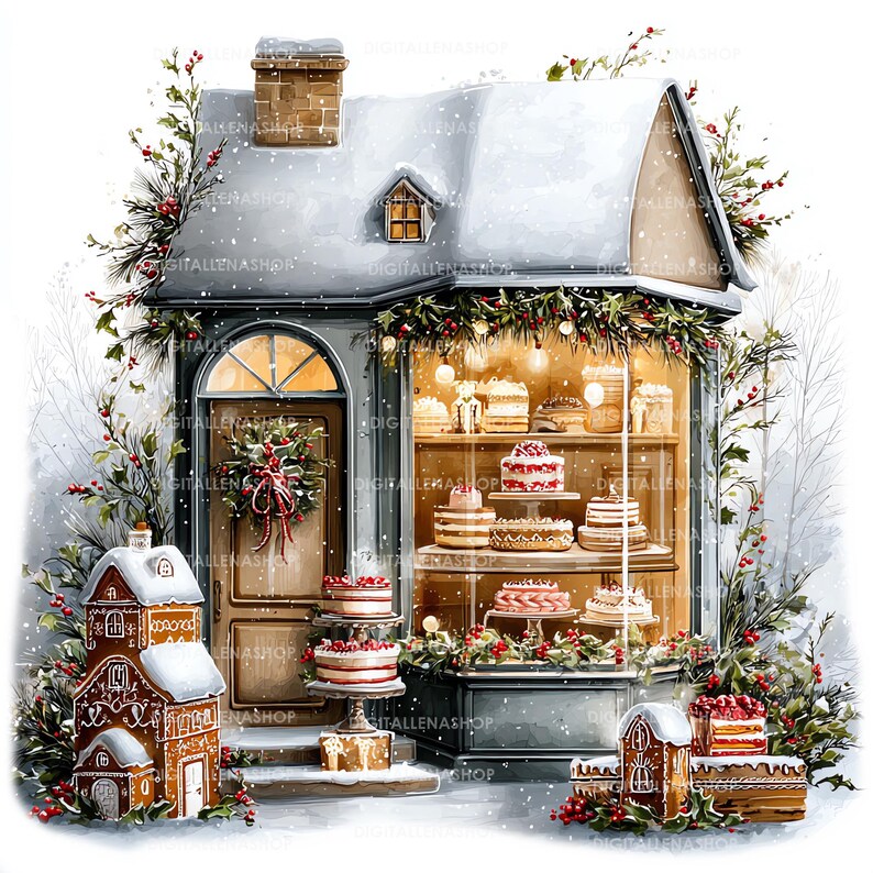 Christmas Candy Store Watercolor Clipart: Vintage Sweet Shop (JPG) - Etsy