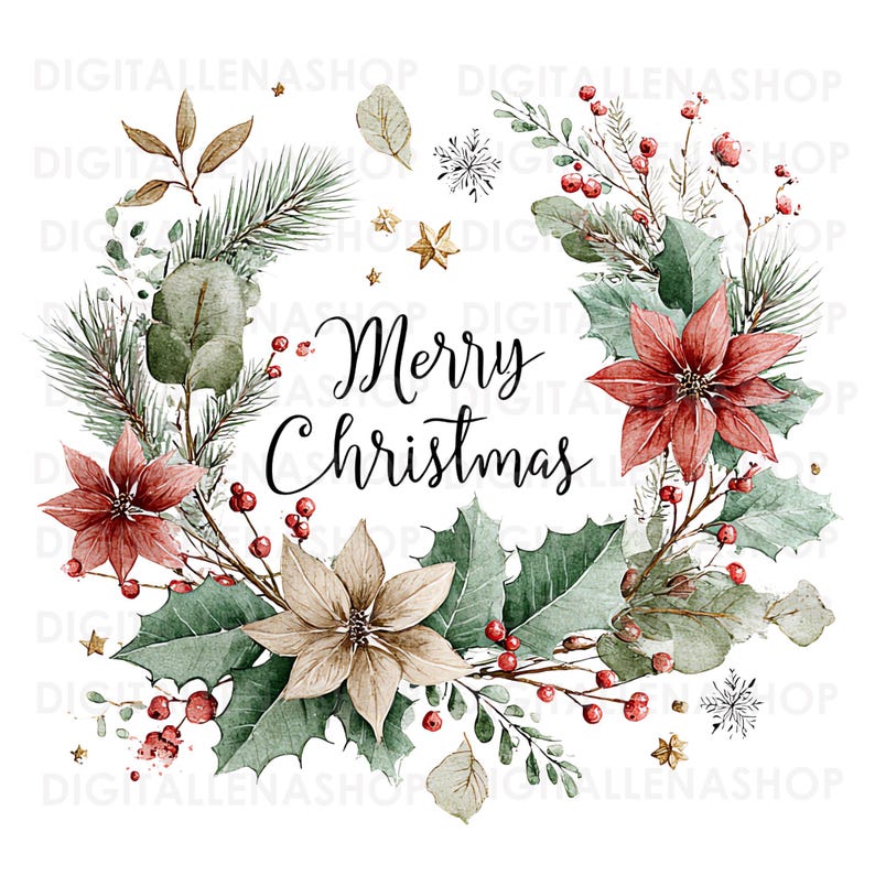 Watercolor Merry Christmas Clipart Set: Holiday Lettering (PNG Files ...