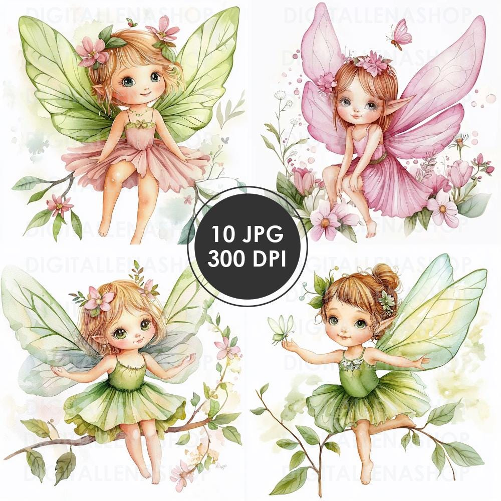 Watercolor Forest Fairy Clipart Bundle JPG | Cute Fairy Garden Clipart ...