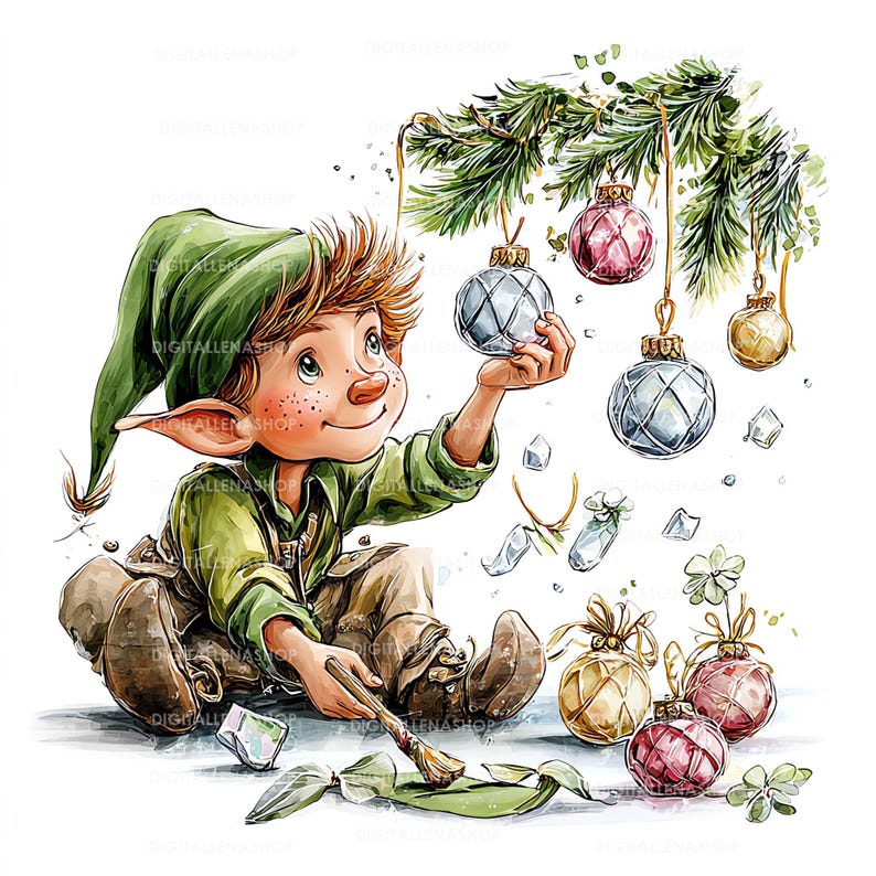 Watercolor Christmas Elf Clipart Set: Quirky Holiday Art (10 JPG Files ...