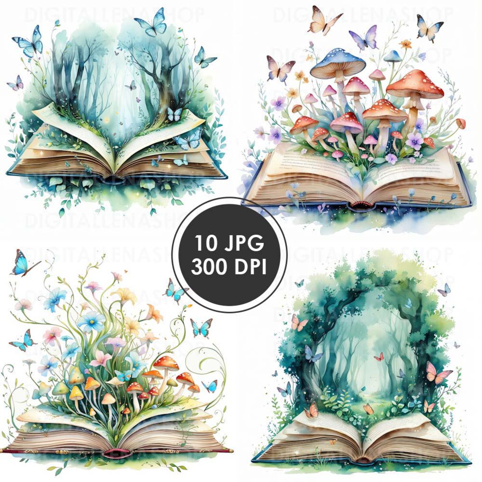 Magic Book Watercolor Clipart JPG, Fantasy Book Clipart | Printable ...