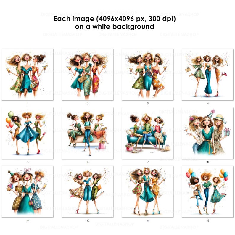 Whimsical Friends Watercolor Clipart: Quirky Girls Party Art (digital ...