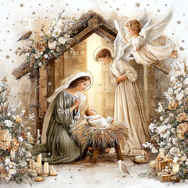 Watercolor Nativity Clipart: Birth of Jesus, Religious Christmas (JPG ...