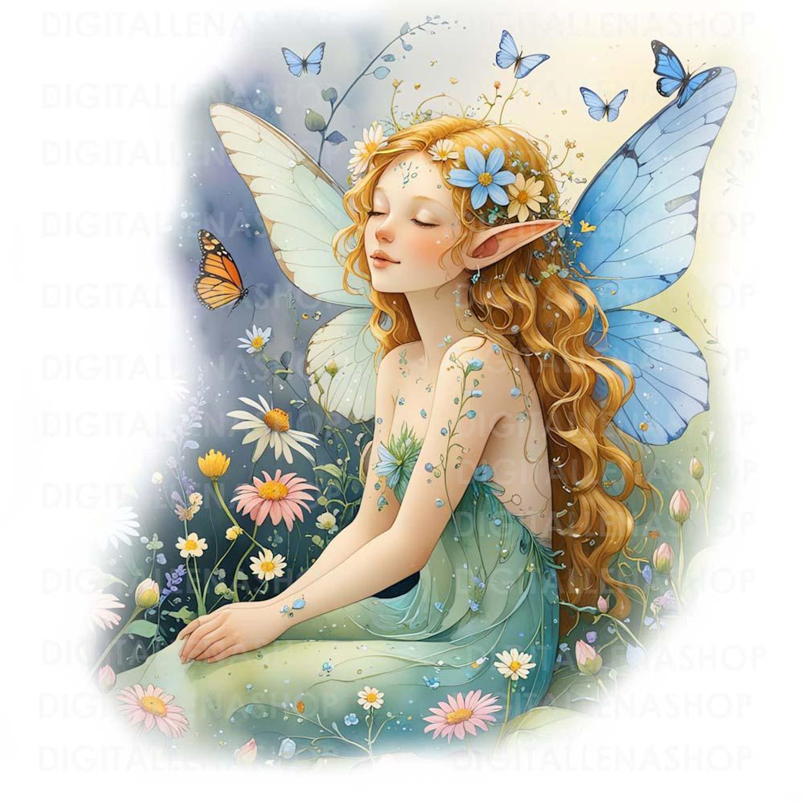 Magic Garden Fairy Watercolor Clipart JPG | Clip Art Flower Fairy in a ...