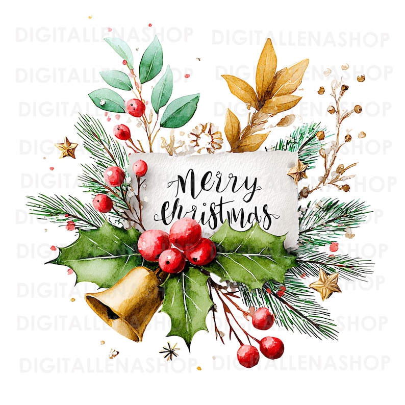 Watercolor Merry Christmas Clipart Set: Holiday Lettering (PNG Files ...