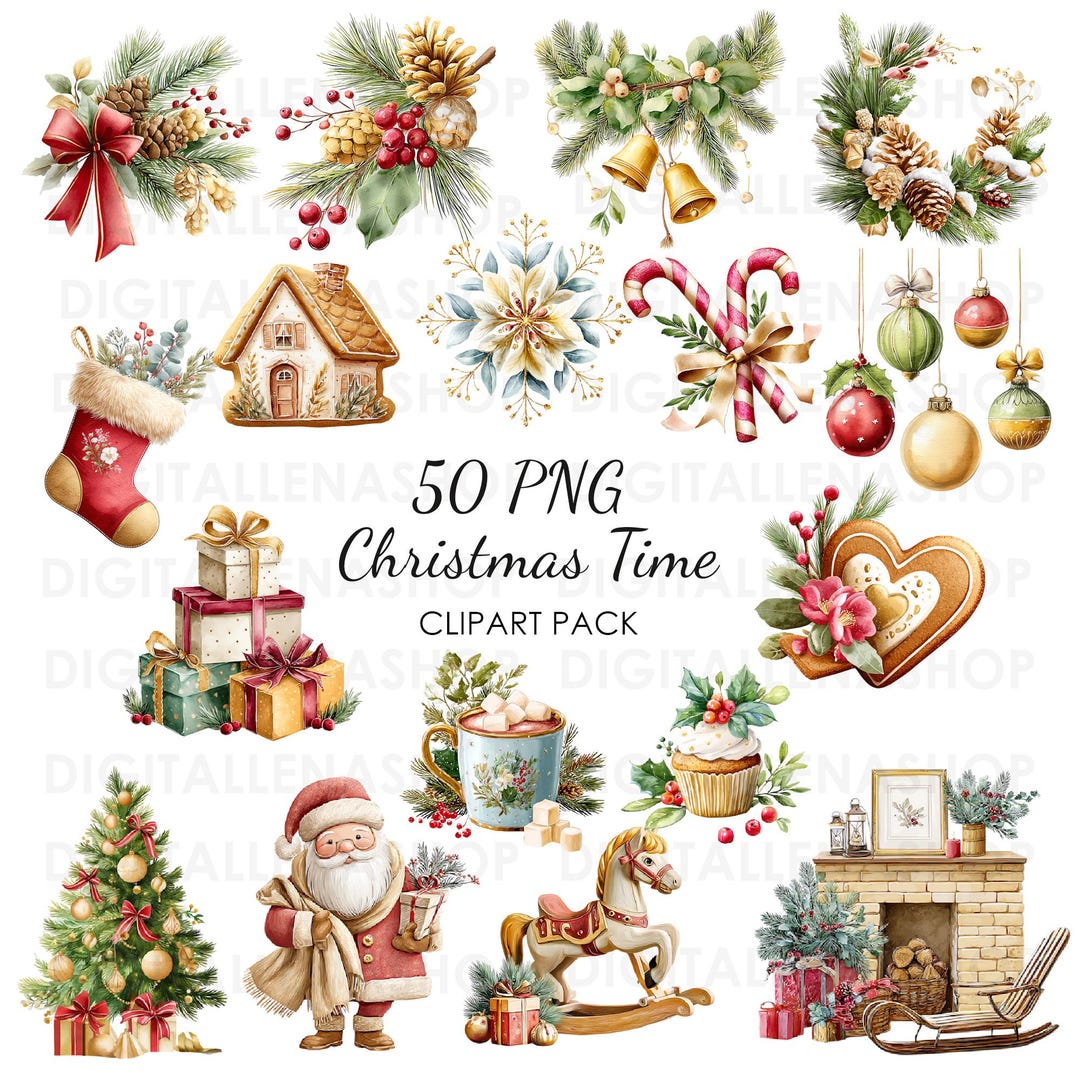 Watercolor Christmas Clipart Bundle: 50 PNG Files (digital Download - Etsy