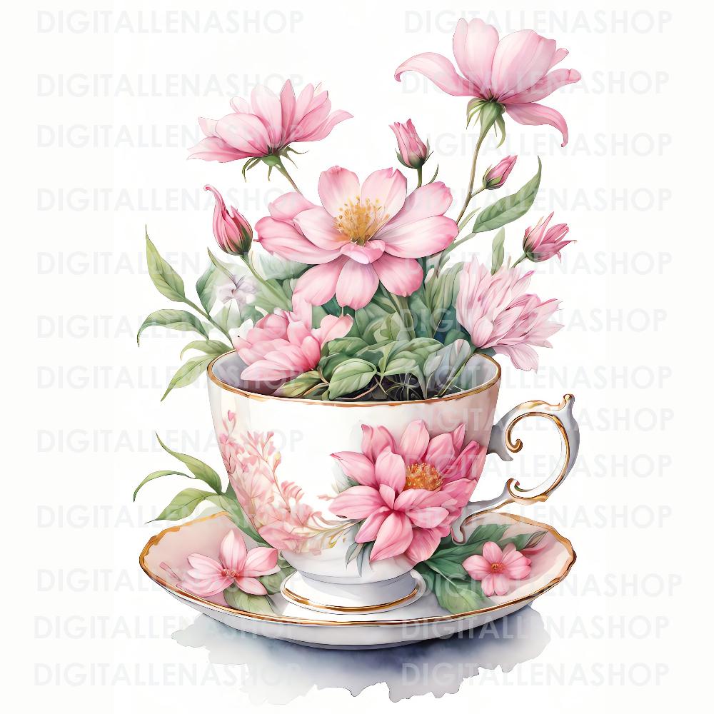 Watercolor Tea Party Clipart Bundle: Elegant Floral Illustrations ...