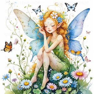 Magic Garden Fairy Watercolor Clipart JPG | Clip Art Flower Fairy in a ...