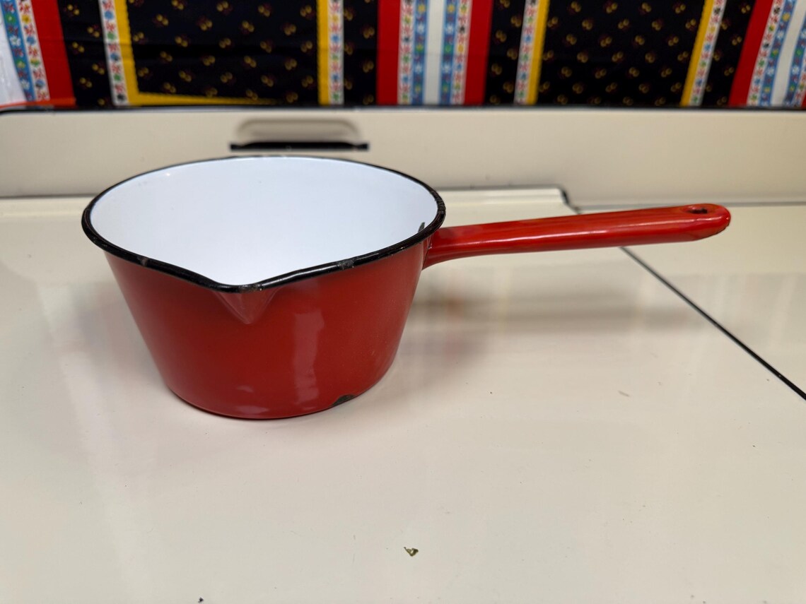 Vintage Red Enamelware Sauce Pan Milk Pan Chipped - Etsy