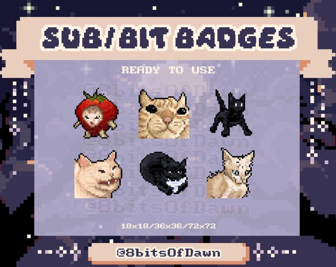 Silly Cat Meme Twitch Badges – Cute Kitty Bit/sub (digital Download) - Etsy