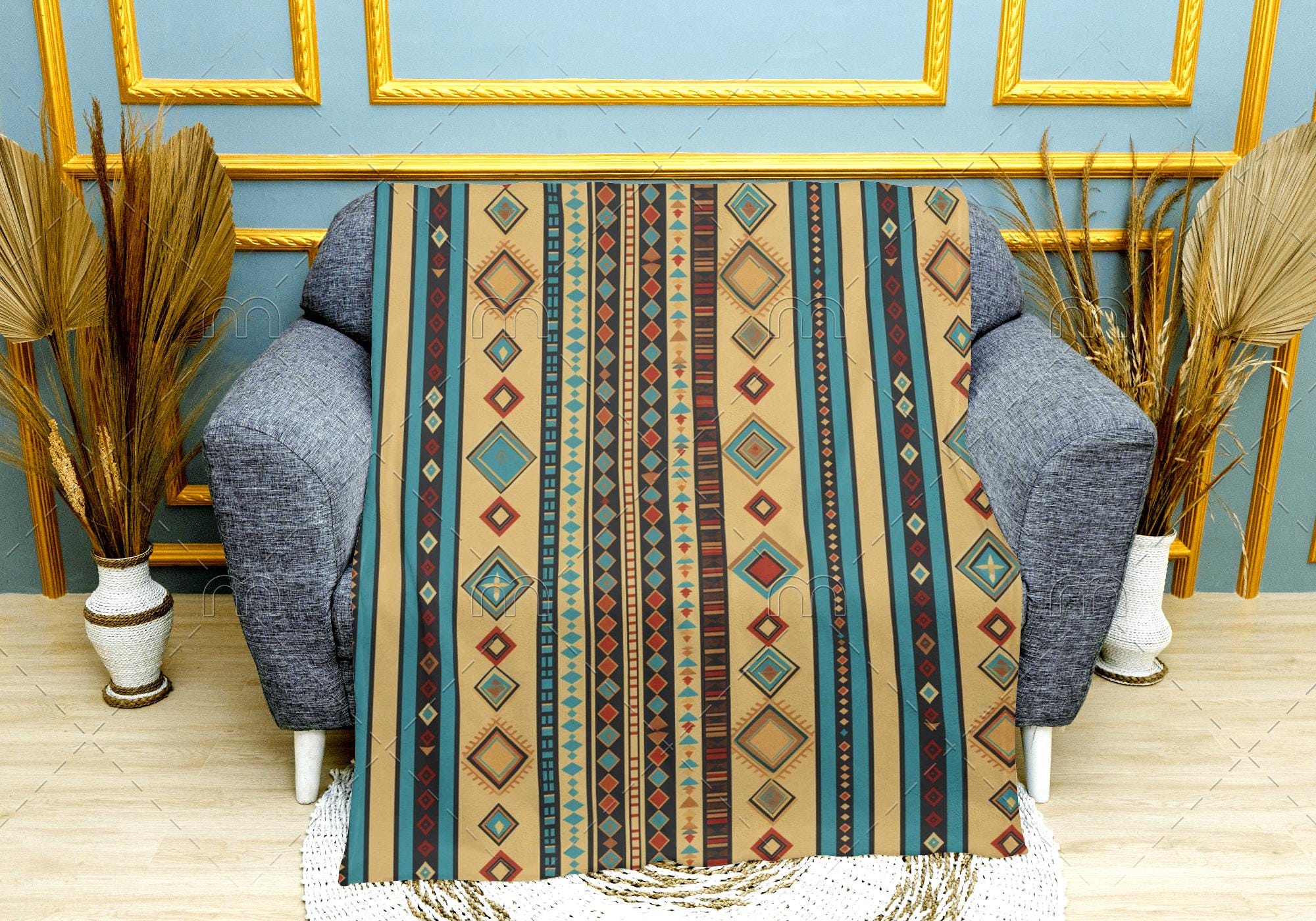 Cowboy Rustic Aztec Plush Blanket Western Rodeo Blanket, Cozy Throw ...