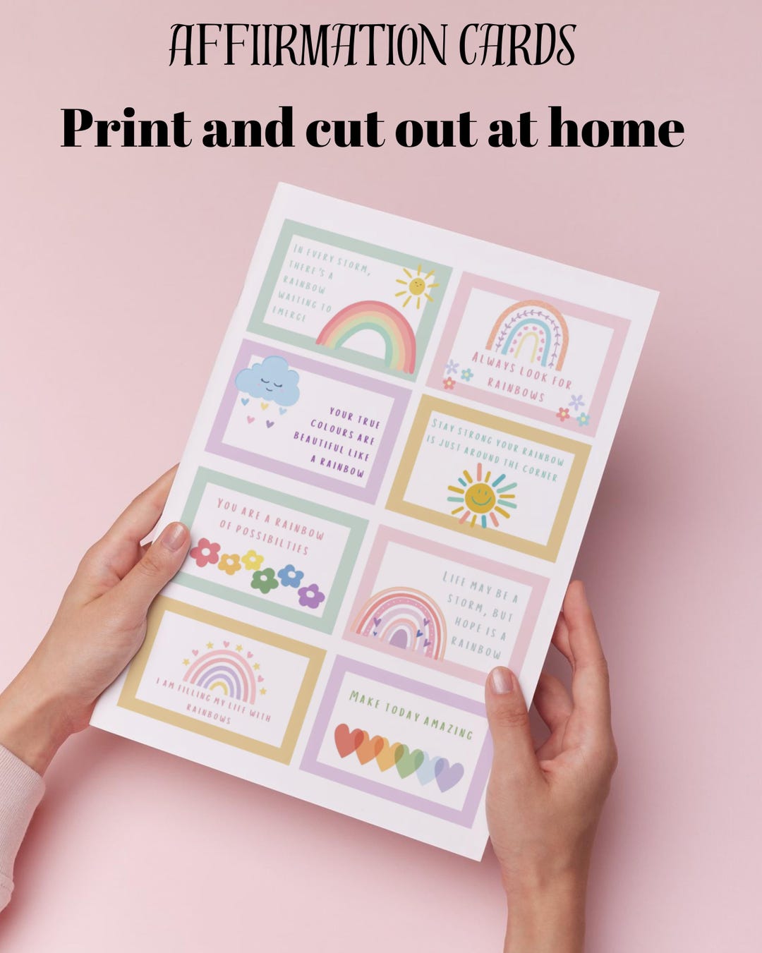 Rainbow Affirmation Cards Printable Instant Download Positive Sayings ...