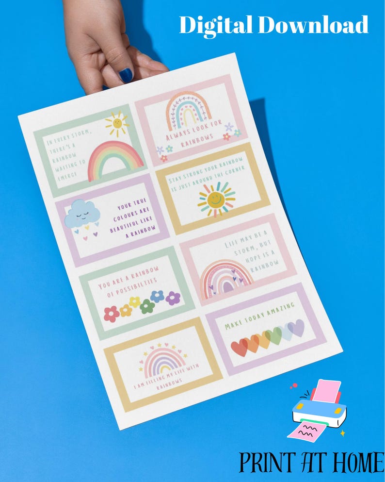 Rainbow Affirmation Cards Printable Instant Download Positive Sayings ...