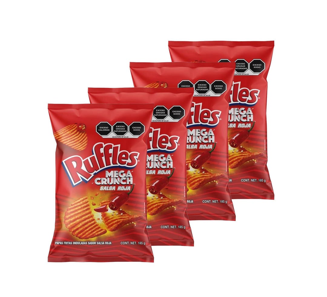 Ruffles Mega Crunch Salsa Roja Sabritas Mexican Chips (BOX WITH 4 BAGS ...