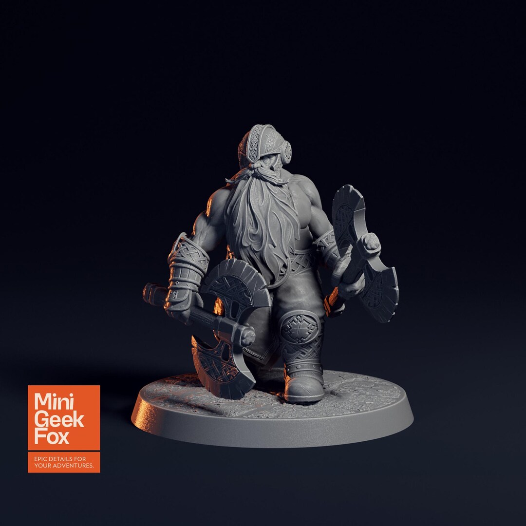 Dwarf Warrior With Dualaxewalklook D&d Miniature for Fantasy Tabletop ...