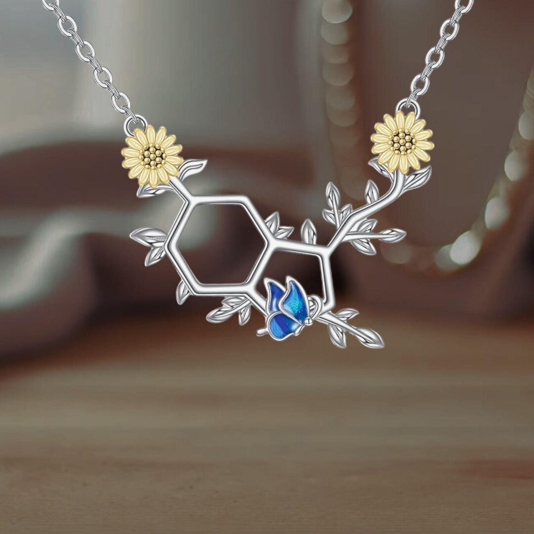 Serotonin Molecule Necklace 925 Sterling Silver Serotonin Molecule ...
