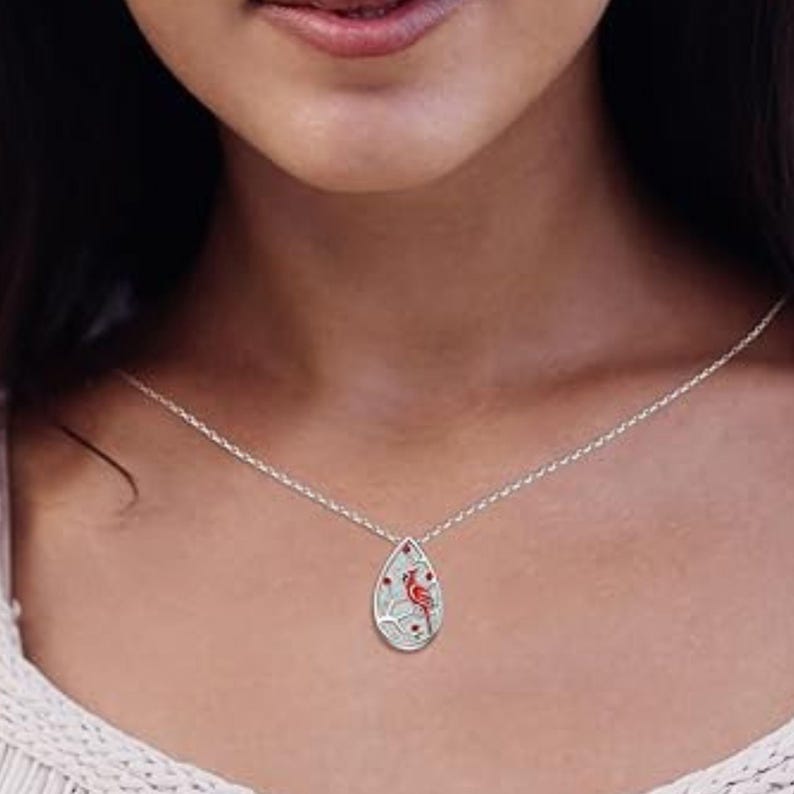 Red Cardinal Teardrop Urn Necklace for Women Memorial Cardinal Bird ...
