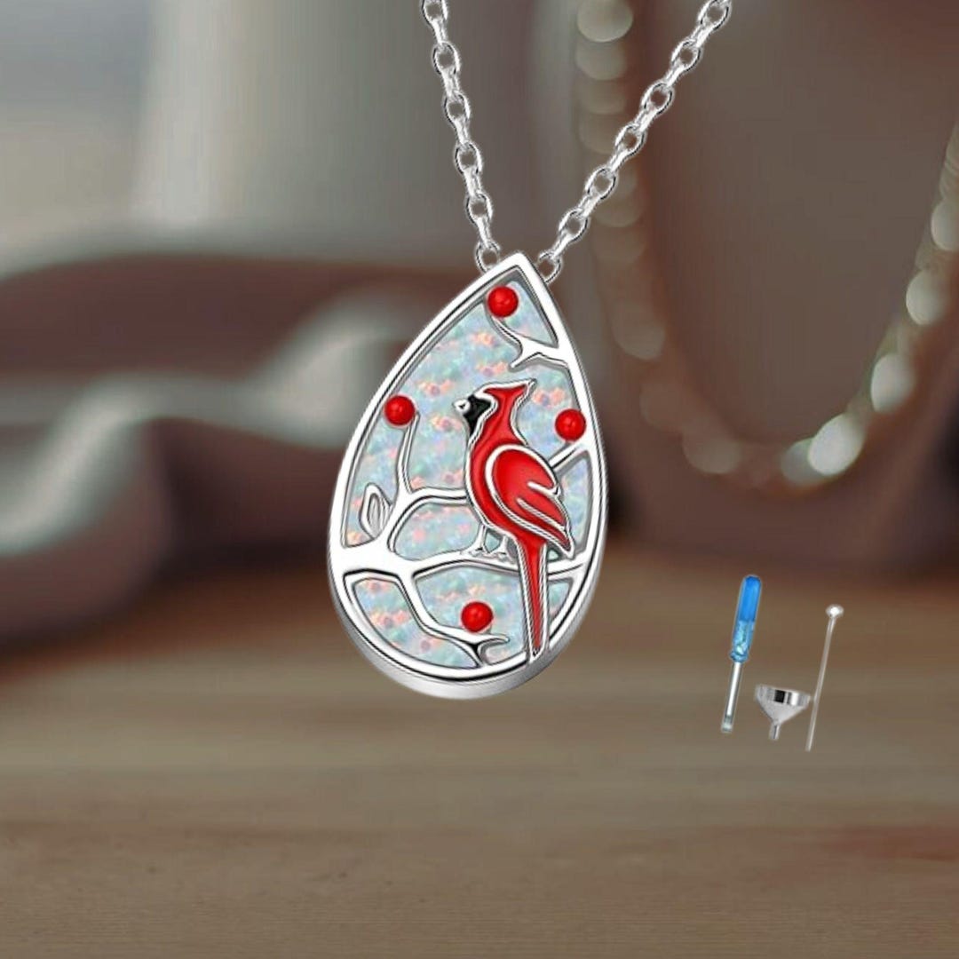 Red Cardinal Teardrop Urn Necklace for Women Memorial Cardinal Bird ...