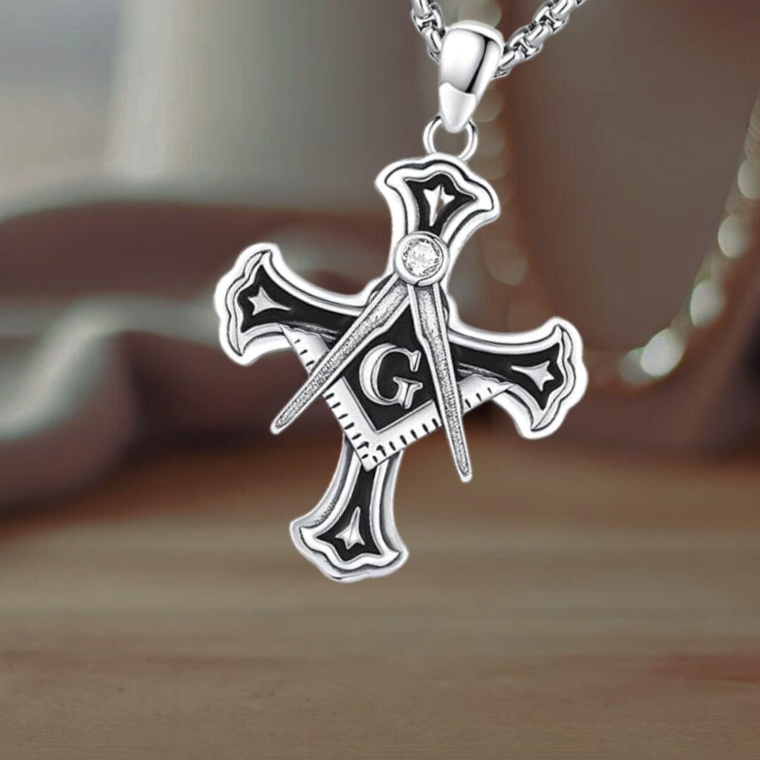 Masonic Cross 925 Sterling Silver Necklace Patron Amulet Medal Pendant ...