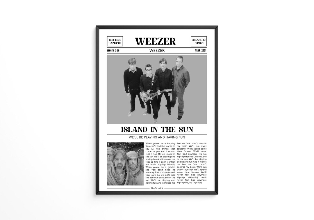 Weezer Weezer Newspaper Album Poster / Island in the Sun Song Lyrics ...