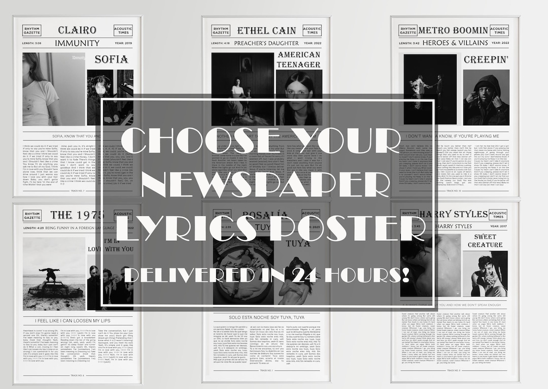 Custom Newspaper Album Cover Poster / Custom Song Lyrics Poster ...