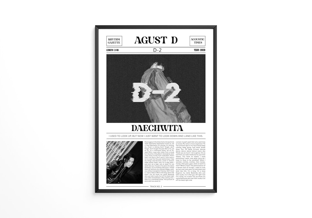 Agust D D-2 Album Newspaper Poster / Daechwita Song Lyrics Poster ...