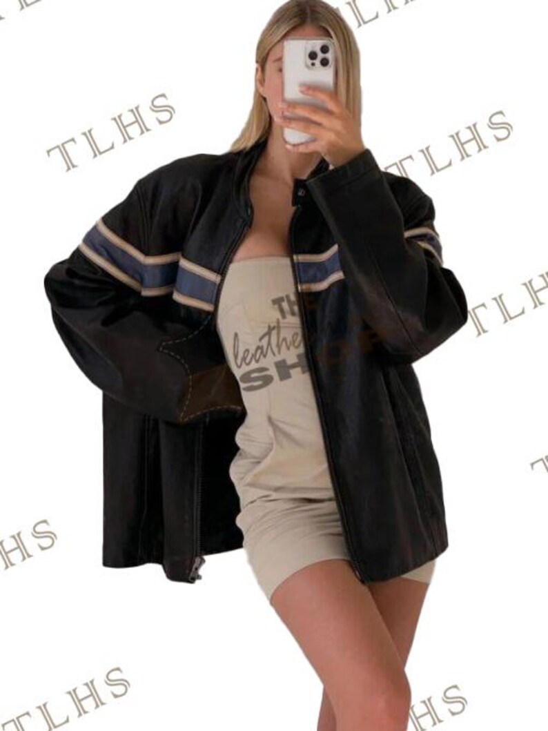 90s Vintage Oversized Lambskin Leather Biker Jacket - Etsy