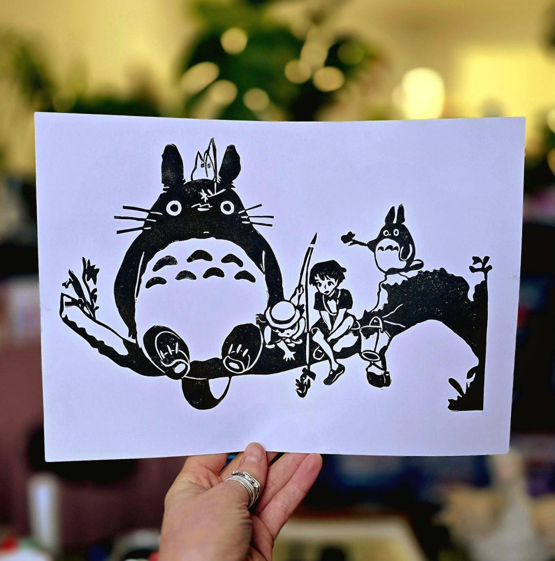 Studio Ghibli Print | Original Linoprint | My Neighbour Totoro - Etsy