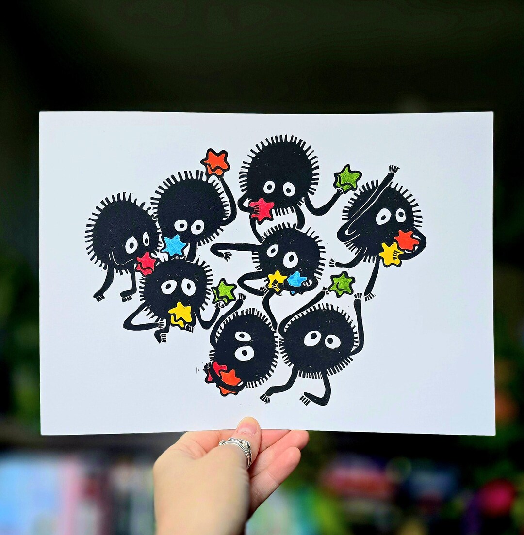 Studio Ghibli Print | Original Linoprint | 'soot Sprites' - Etsy
