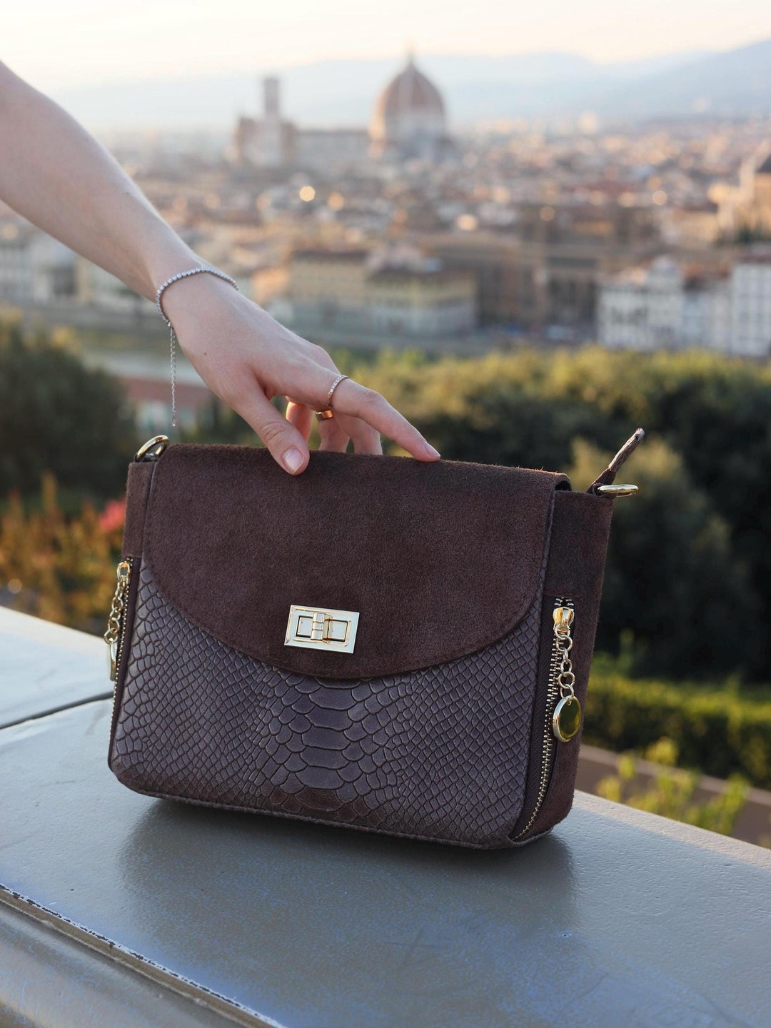 Handcrafted Italian Suede Crossbody Purse: Elegant Leather Shoulder Bag ...