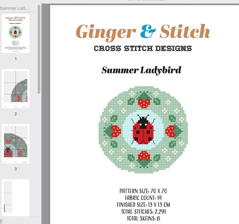 Summer Ladybird Cross Stitch Pattern: PDF Chart Download of a Little ...