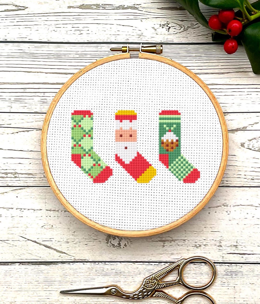 Santa Christmas Socks Trio Cross Stitch Pattern: Instant Download PDF ...
