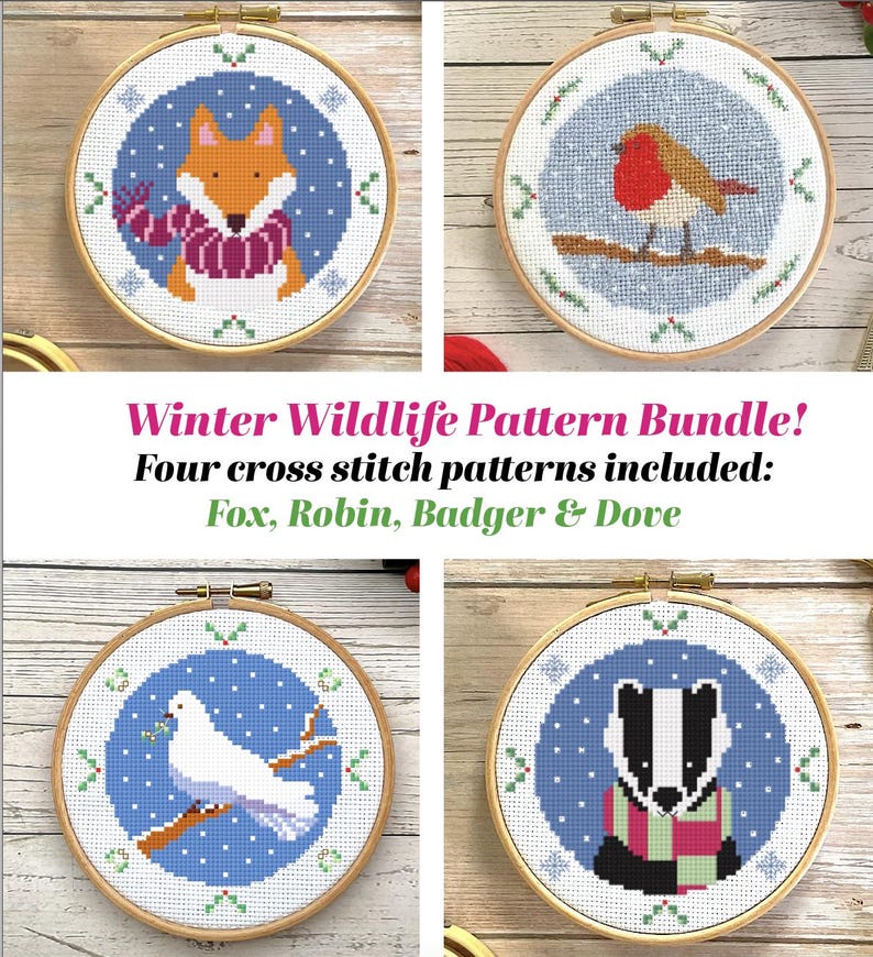 Winter Wildlife Cross Stitch Pattern Bundle: Instant Download PDF Chart ...