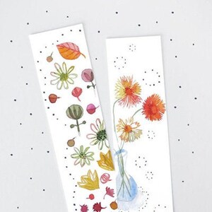 Set of Two Botanical Floral Watercolor Illustration Bookmarks, Small ...