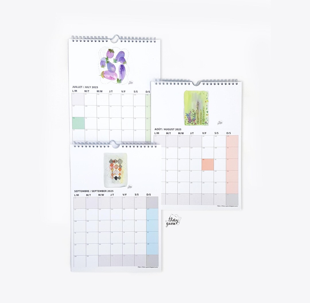 A4 Wall Calendar 2025, Calendar With Watercolor Illustrations, Calendar ...