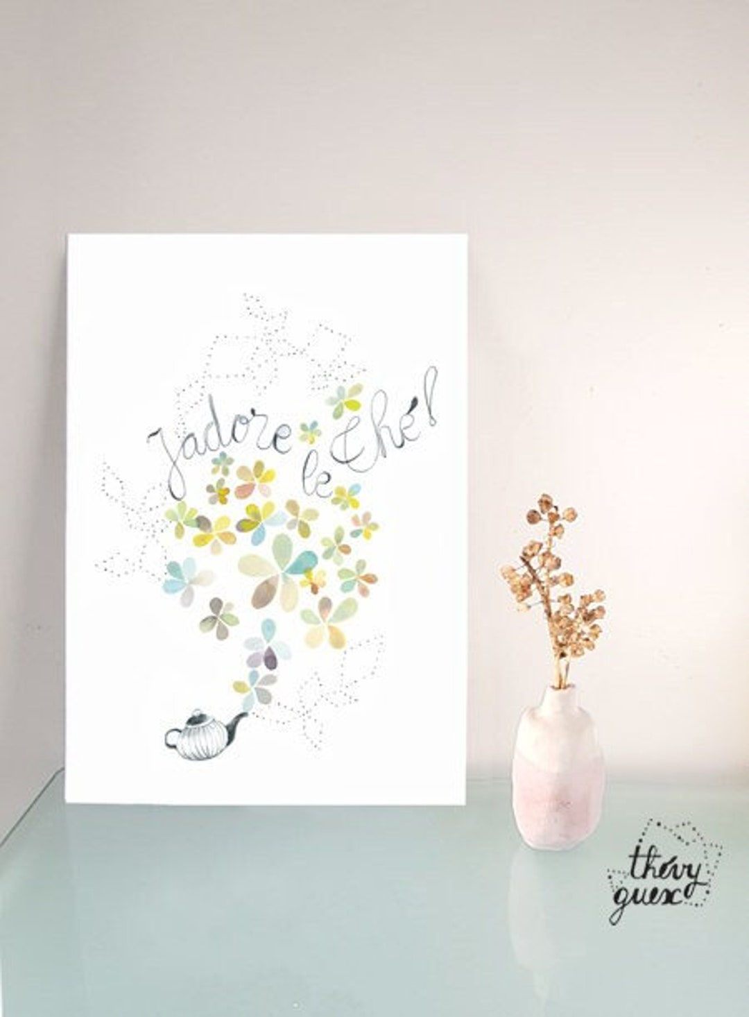 Flower Tea Pot Watercolor Art Print Poster, Poetic Kitchen Home Decor ...