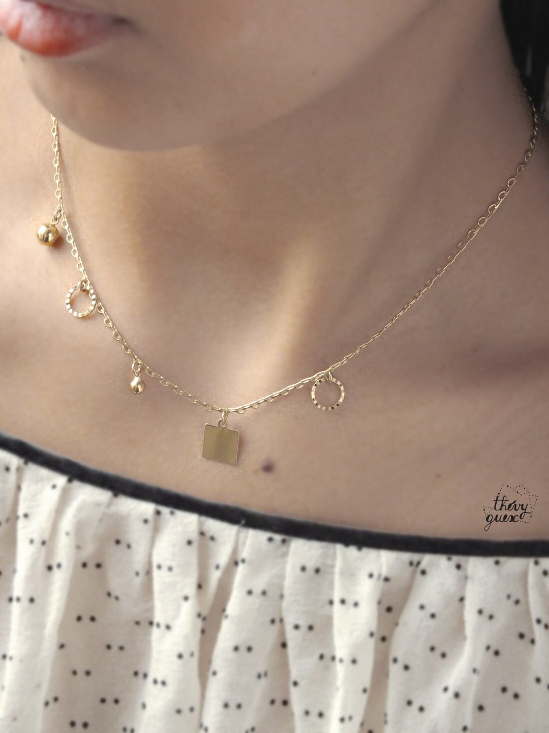 Minimal Geometric Gold Charms Necklace, Simple Dainty Jewelry for Her ...