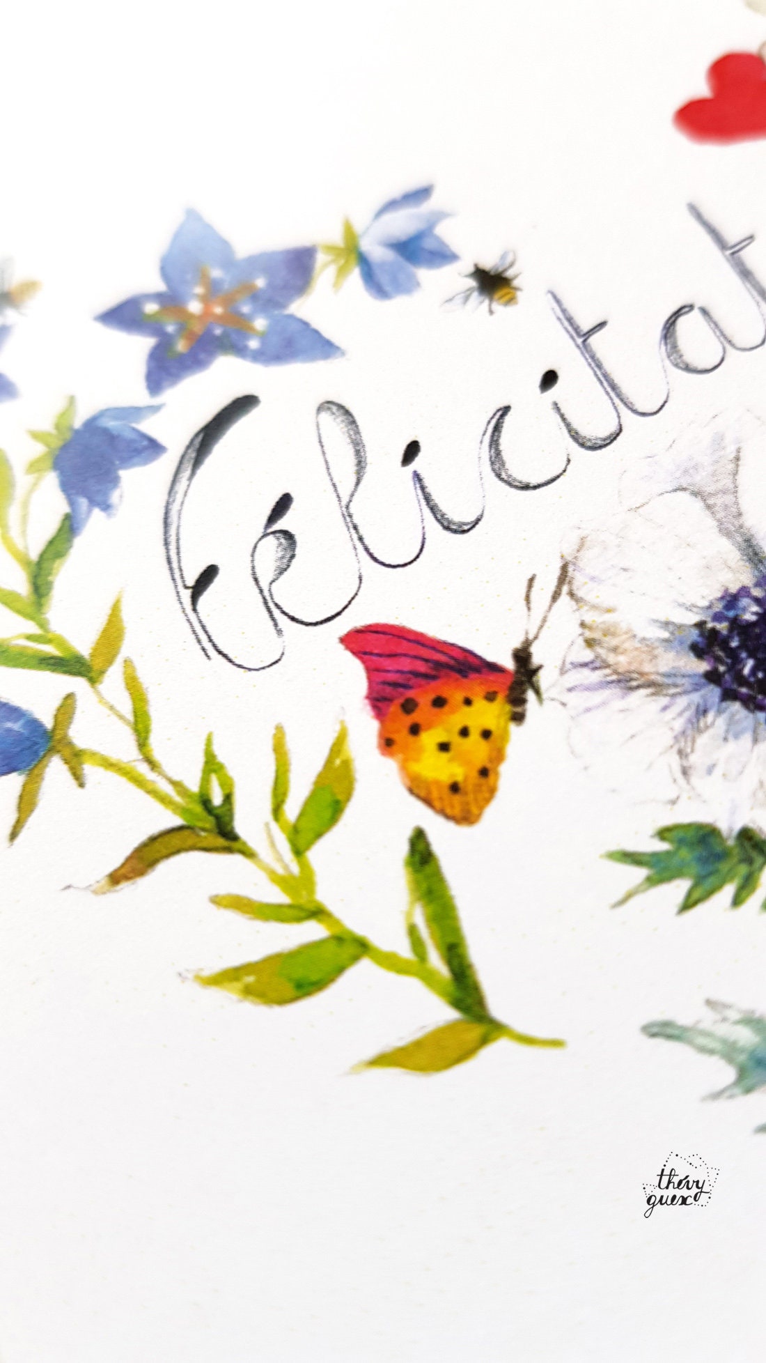 Congratulations Floral Heart Nature Botanical Watercolor Notecard With ...