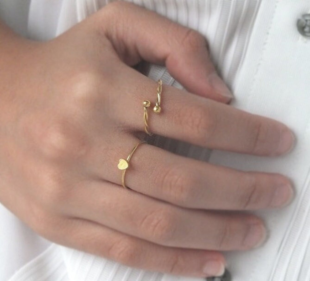 Minimal 24k Gold Plated Twist Open Ball Ring, Adjustable Large Size ...